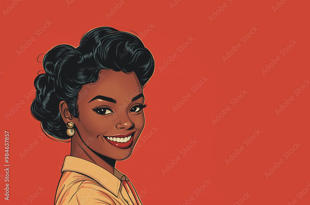 beautiful black woman 1950s retro vintage cartoon style isolated on ...