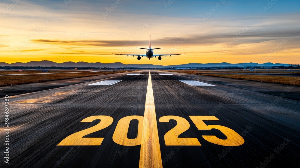 Takeoff 2025: A jet plane approaches for landing on a runway marked ...