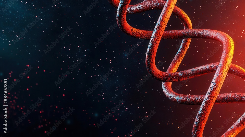 Colorful DNA helix floating in space, representing human evolution ...