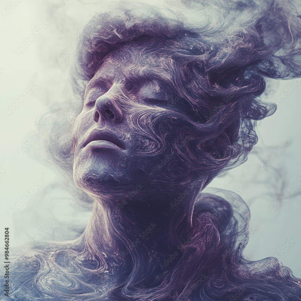 Abstract neck pain concept, using swirling shapes and distorted forms ...