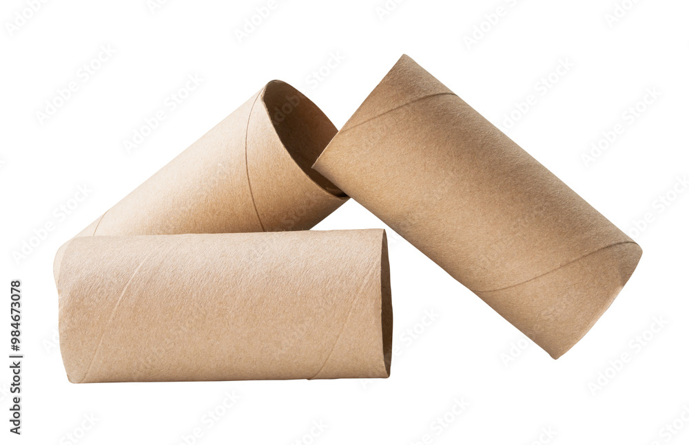 Side view of brown tissue paper cores in stack after tissue paper used ...