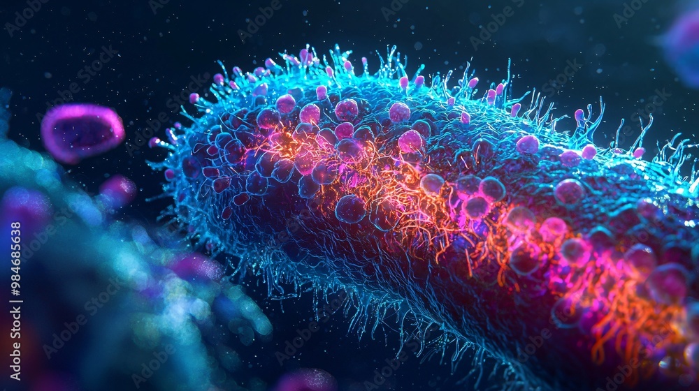 Artistic rendering of a bacterial cell membrane, highlighting ...