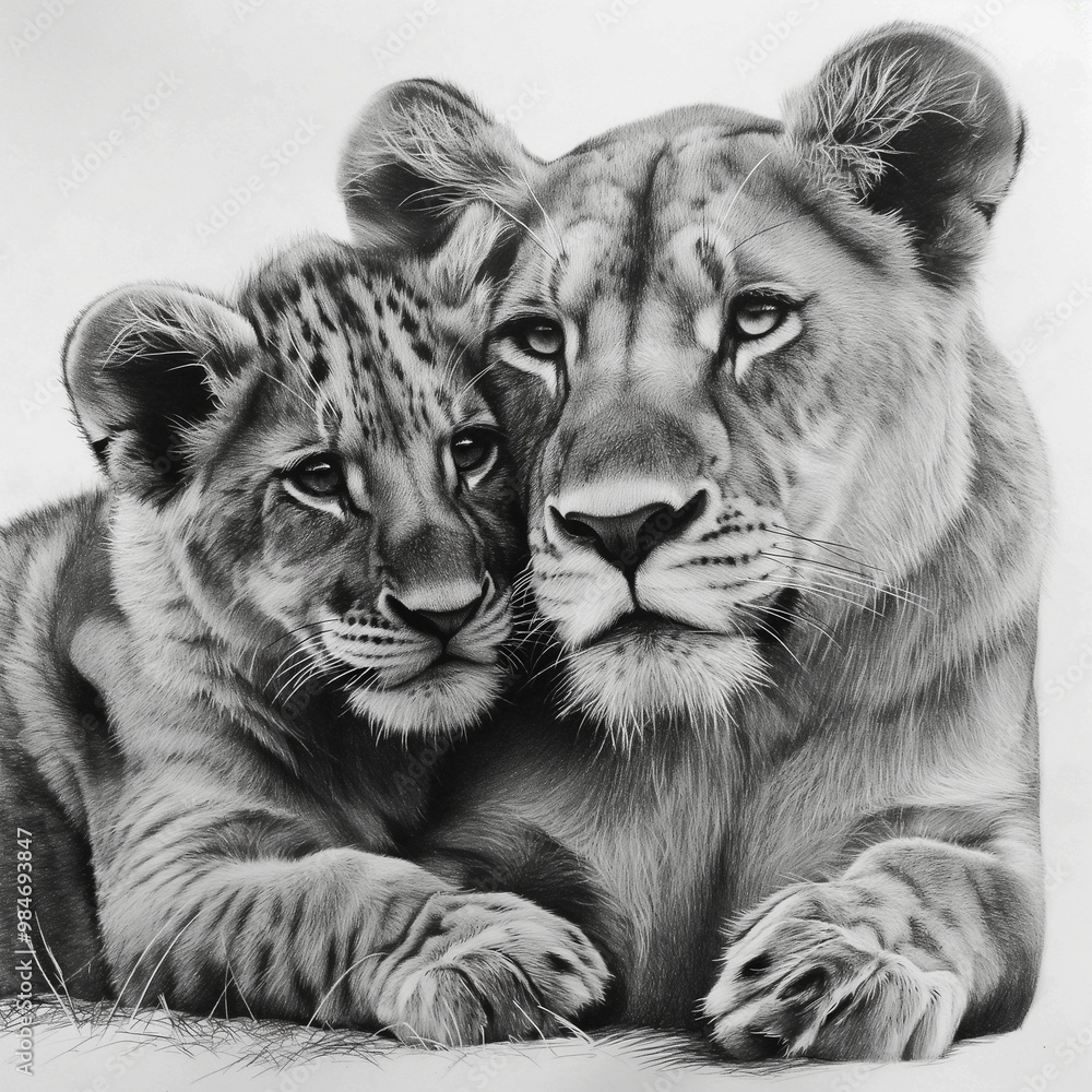 Black and white illustration schematic pencil drawing, breathtaking ...