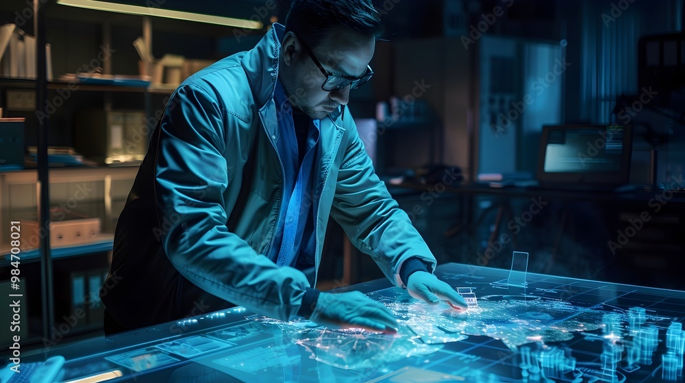 Detective Analyzing Holographic Crime Scene Data with 3D ...