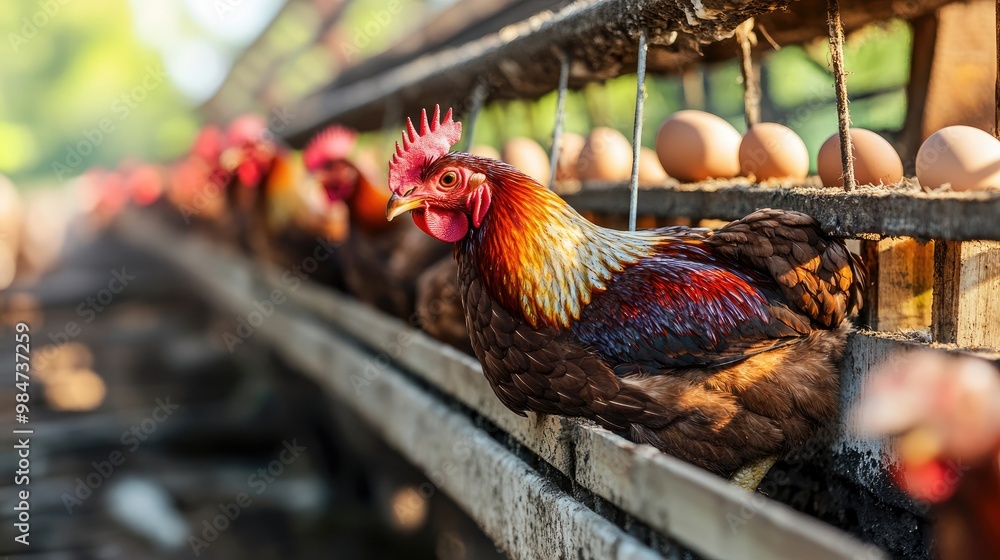 Agricultural concept: Rows of chicken coops housing hundreds of laying ...