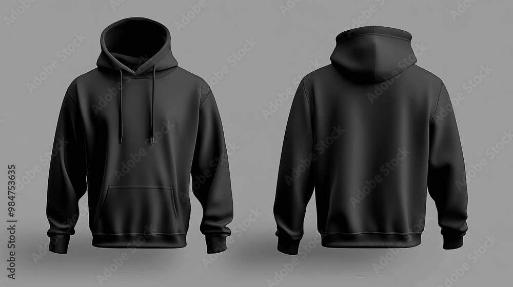 Blank black hoodie template front and back views Vector illustration of ...