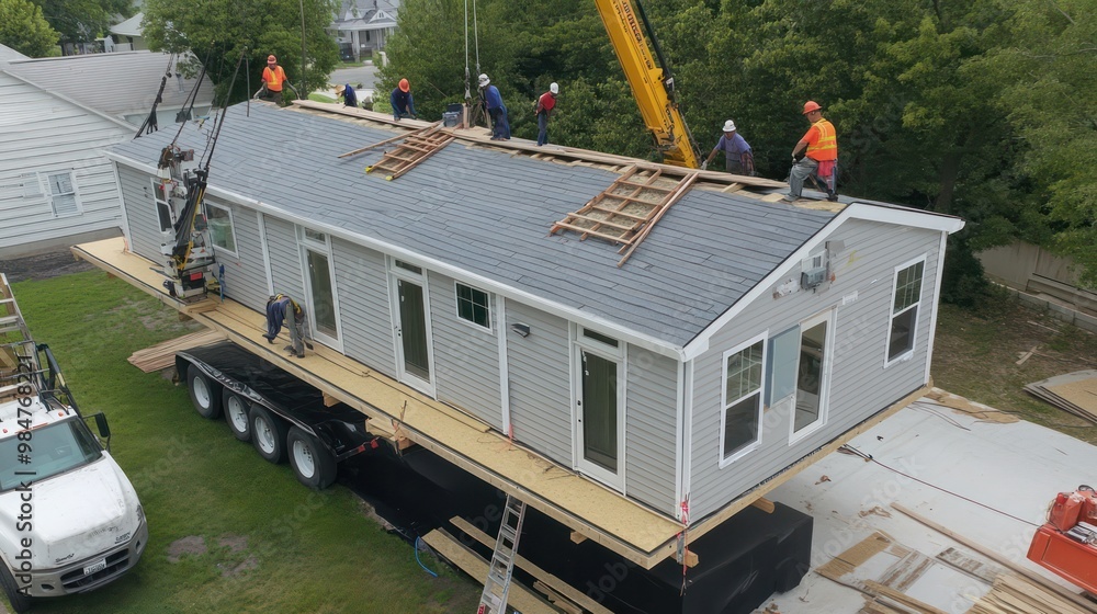 Modular home roofing installation, showing the quick and efficient ...