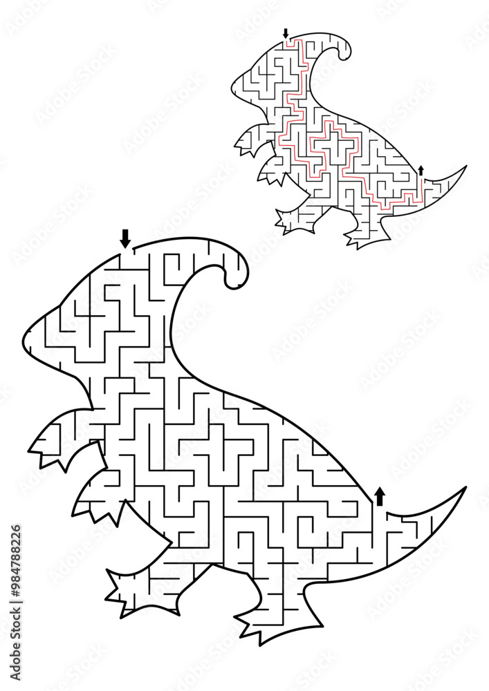 Dinosaur geometrical maze with for kids. Preschool printable activity ...