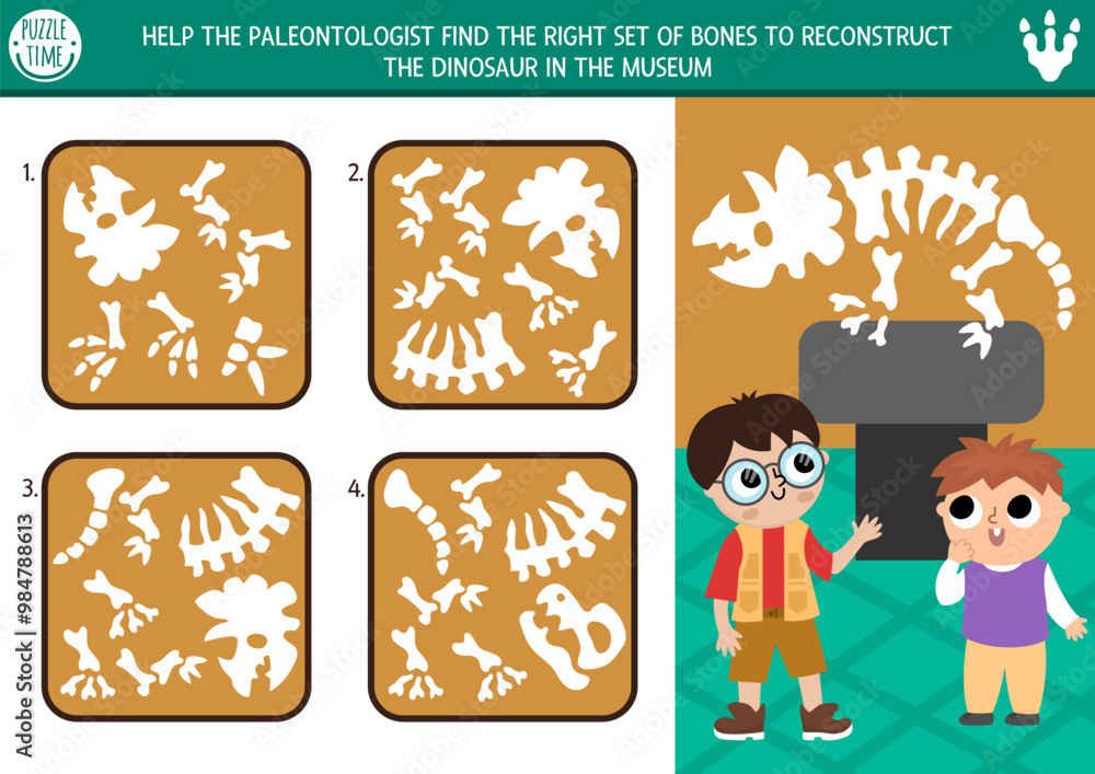 Dinosaur matching and logical activity with set of bones and ...