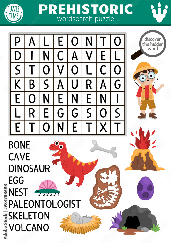 Vector simple dinosaur wordsearch puzzle for kids. Word search dino ...