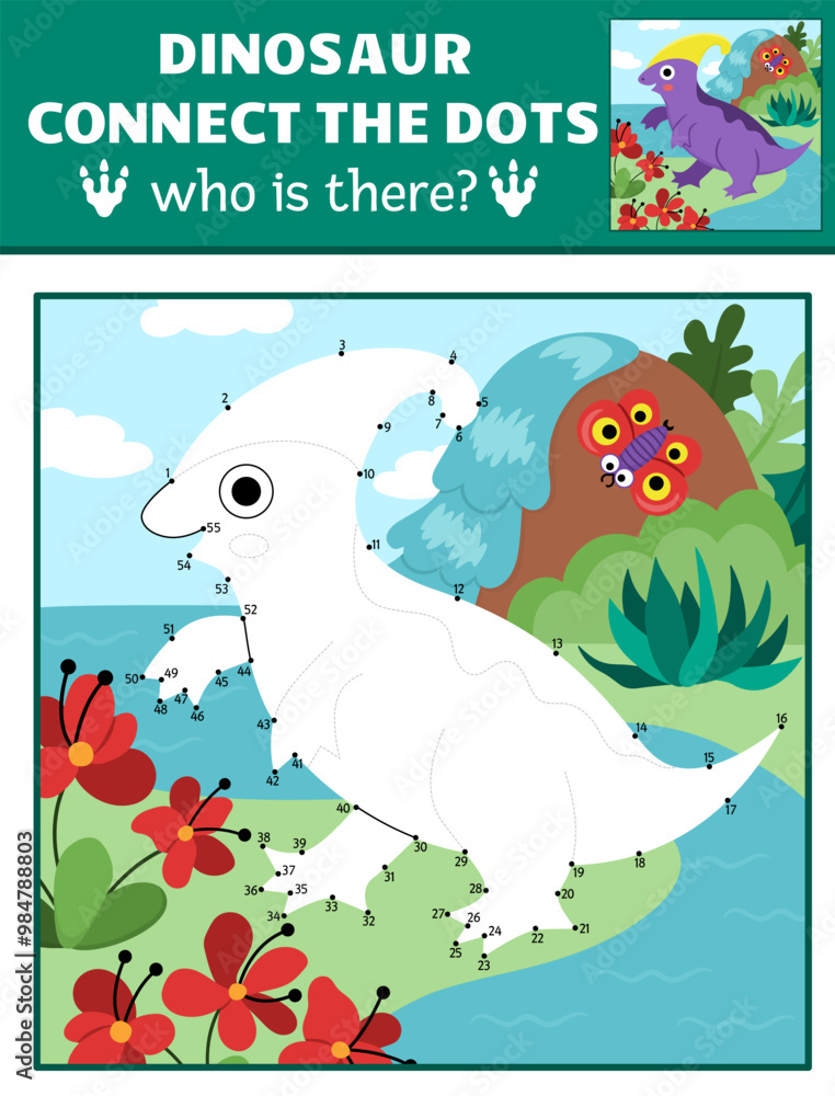 Vector dot-to-dot and color activity with parasaurolophus, colored ...