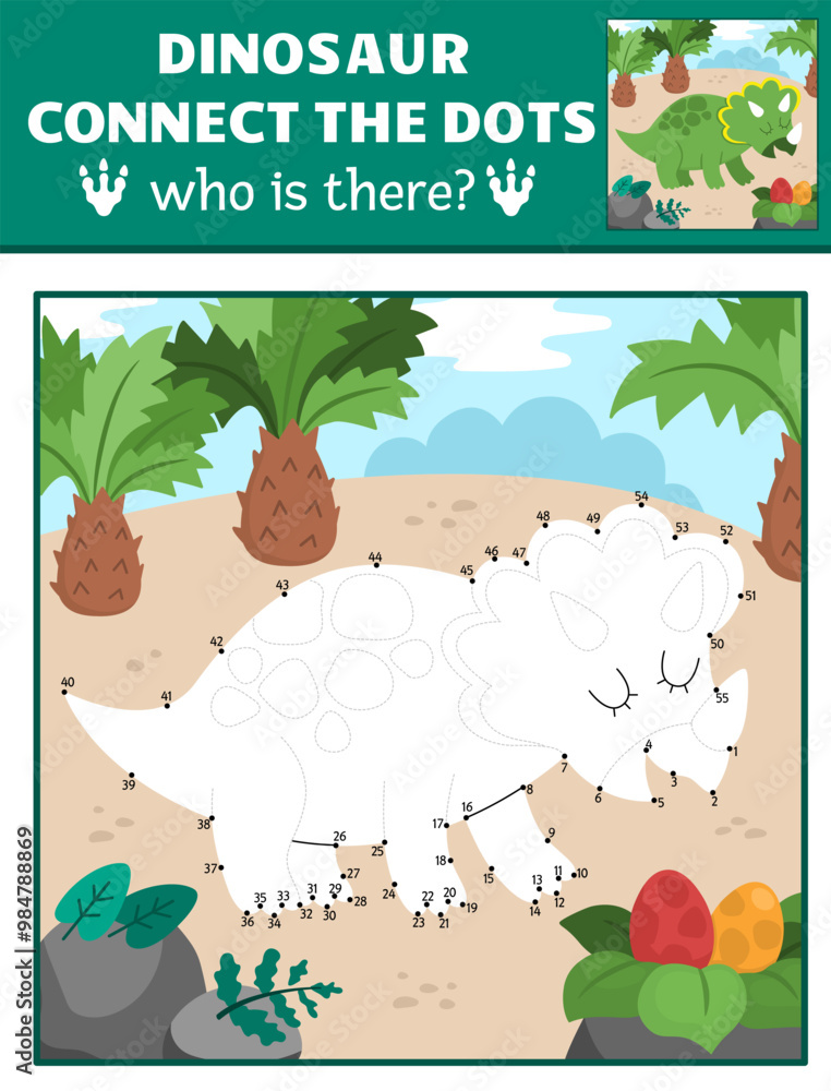 Vector dot-to-dot and color activity with triceratops, colored ...