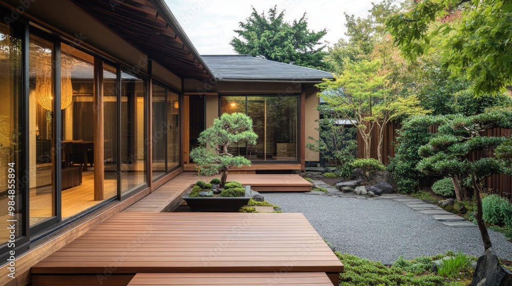 A Japanese-style home with a blend of modern and traditional elements ...
