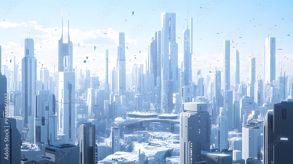 A futuristic cityscape with varying vertex counts, showing different ...
