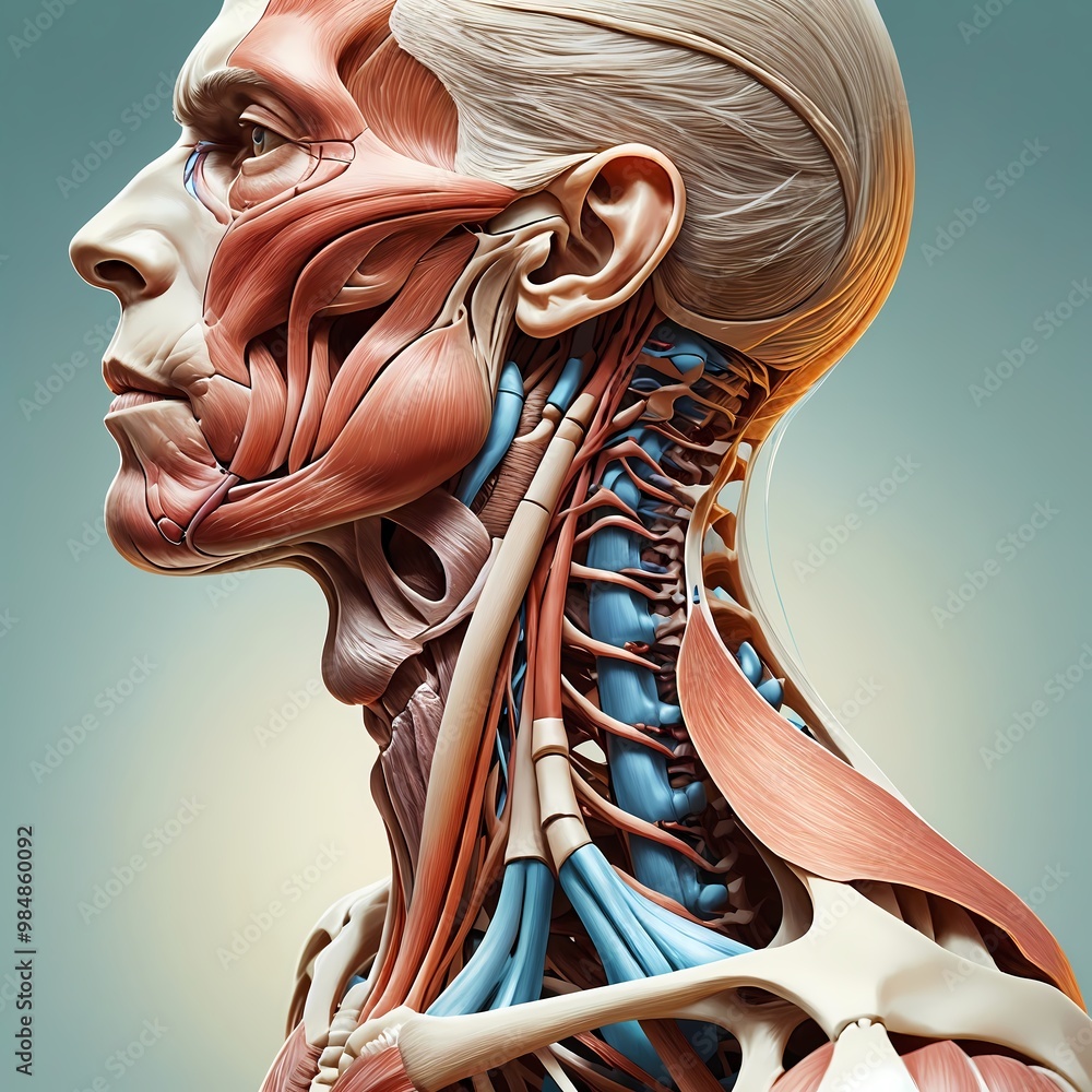 Anatomical illustration of scalene muscles of the neck showing detailed ...