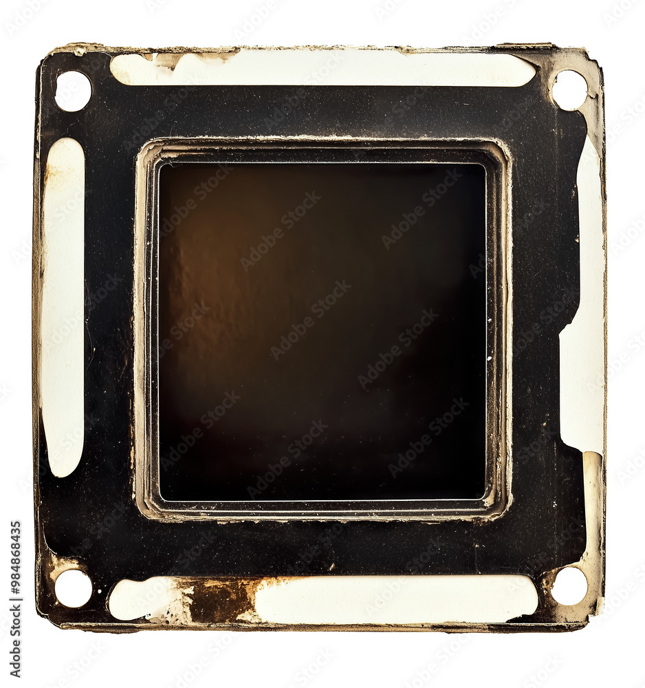 old rusty camera sensor, Old film negative with a white border and a ...