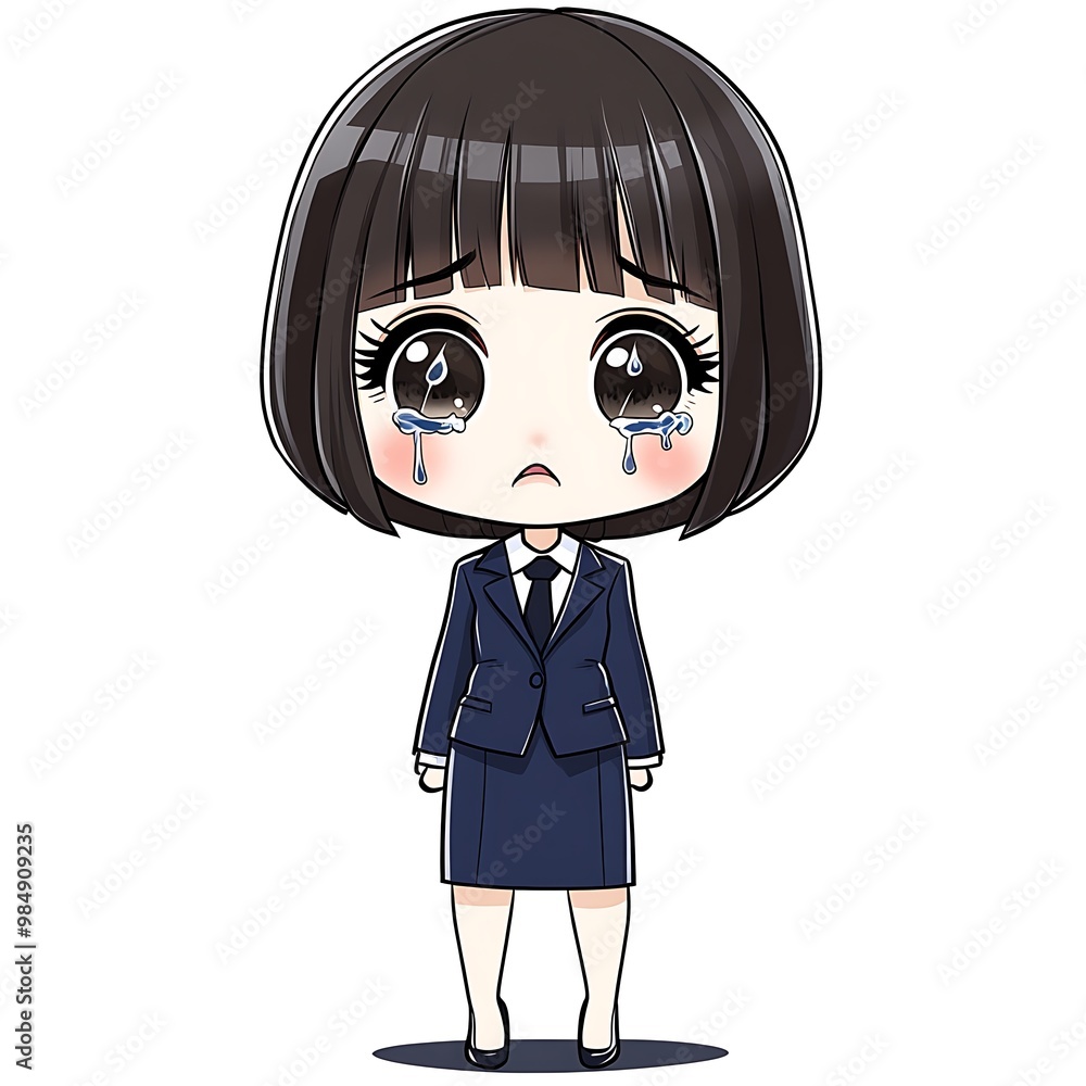 Cute anime girl crying in suit, sadness, heartbreak, disappointment ...