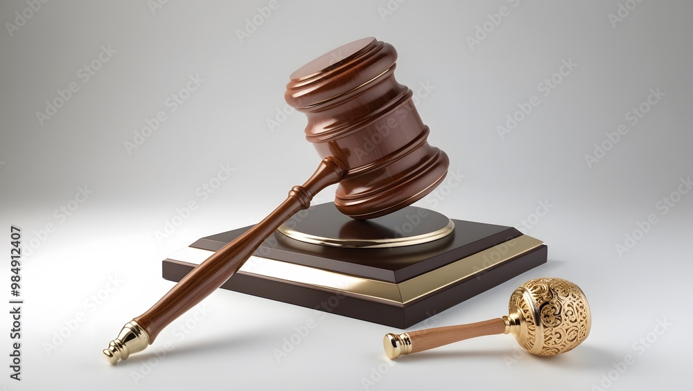 Wooden brown judge gavel, decision glossy mallet for court verdict. 3d ...