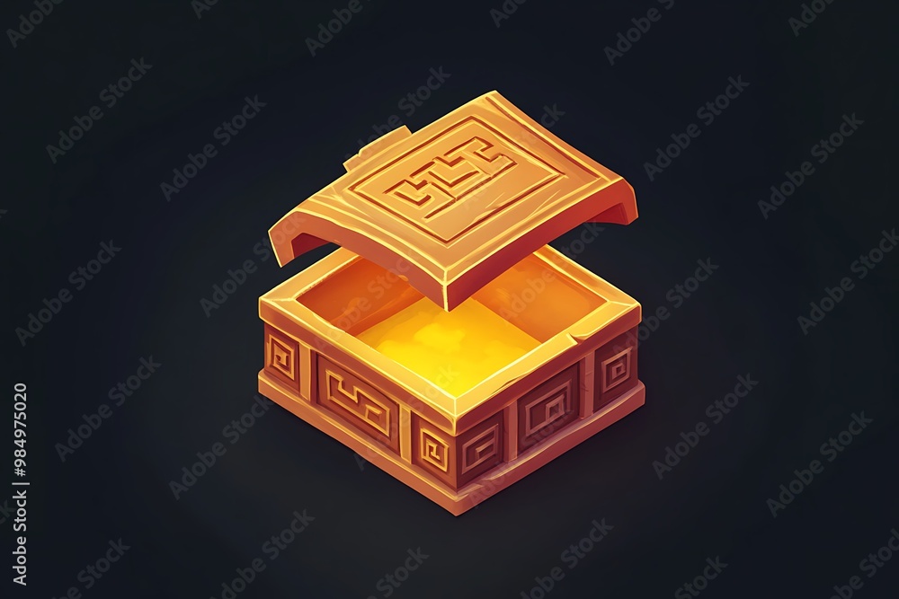 Open Wooden Treasure Chest with Golden Glow Inside. Game UI Asset Stock ...