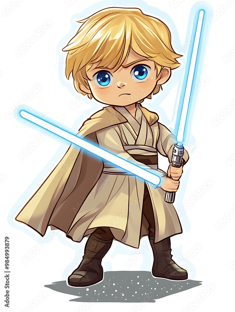 Cute chibi style illustration of young Luke Skywalker wielding a ...