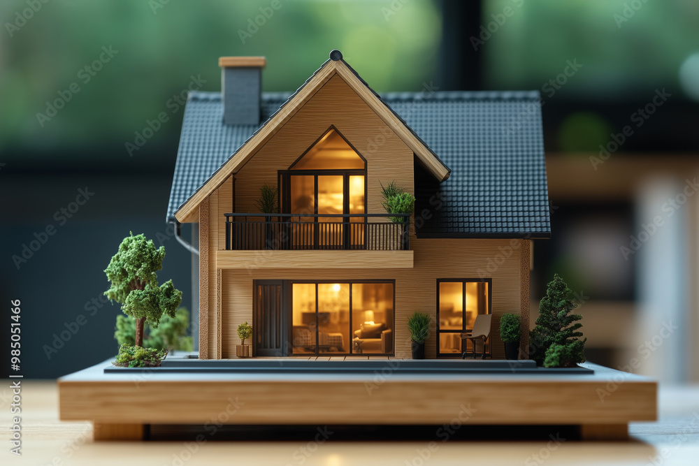Real estate, banker present house model, A model of a house with a ...