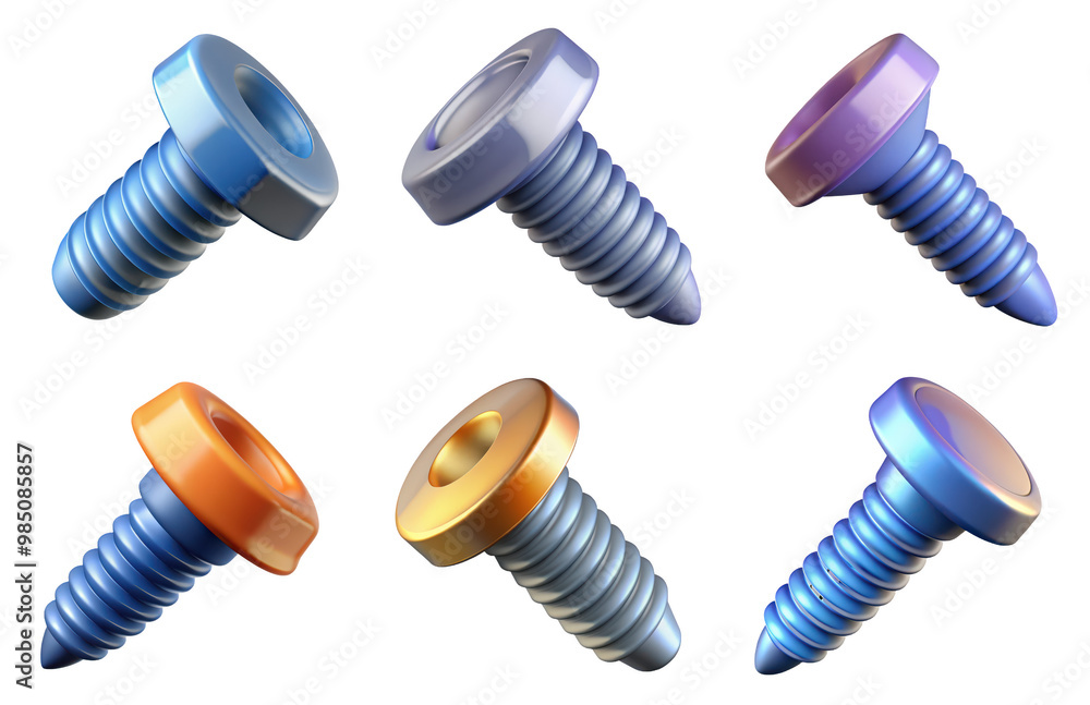 PNG screw 3d collection, in cartoon style minimal on transparent, white ...
