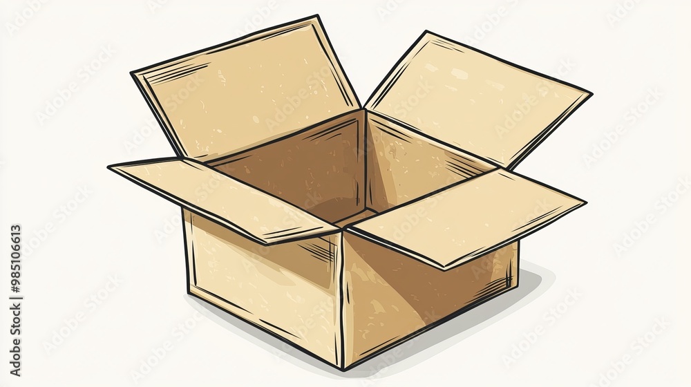 A simple drawing of an open cardboard box. It's perfect for showing ...