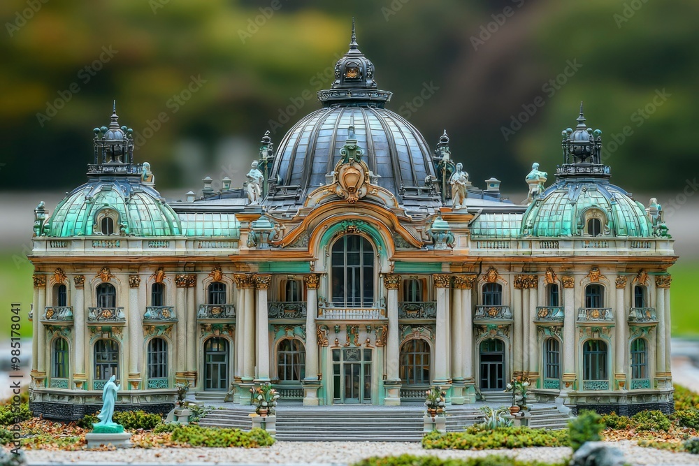 Detailed Model of a Grand Ornate Building with Green Roof and Domes ...