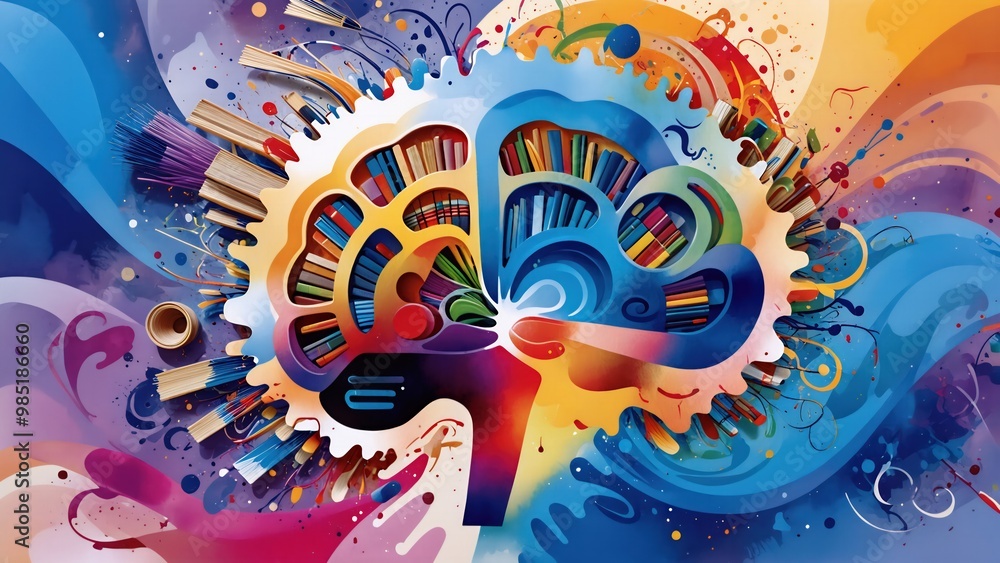 Ilustración de Stock Cerebro de perfil, que muestra muchos colores y ...