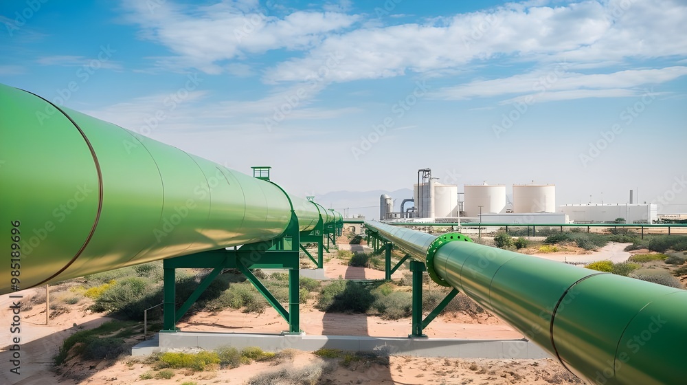 A green hydrogen energy pipeline with a green color. The pipeline is ...