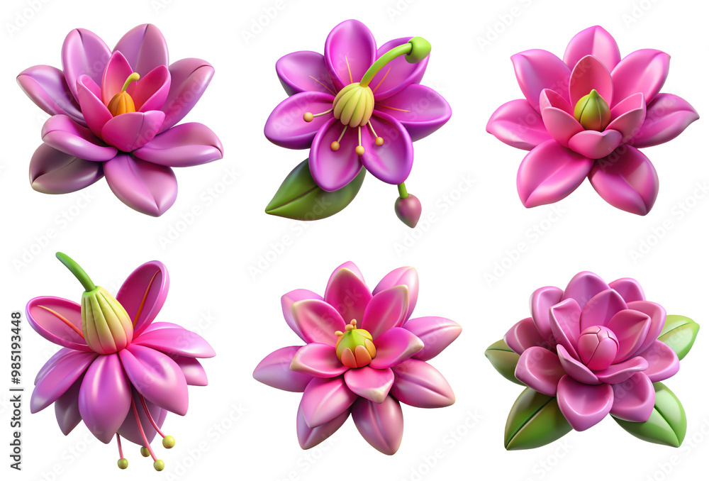 PNG fuchsia flower 3d collection, in cartoon style minimal on ...