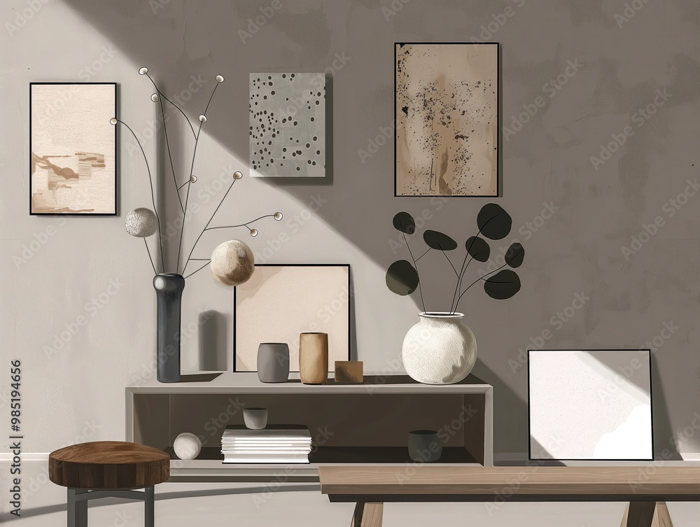 Gray-brown color palette illustration of simple moodboard design ...