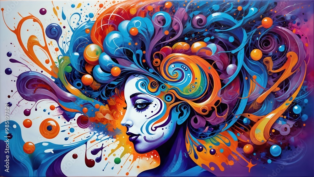 Rostro humano de perfil, colorido, artístico, representa la creatividad ...