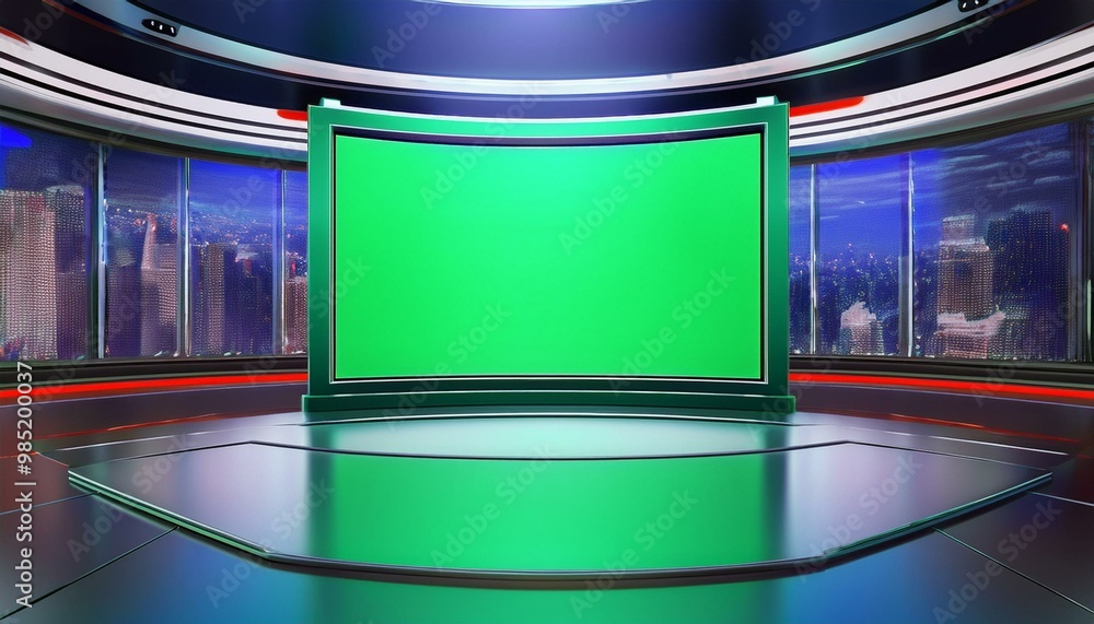 Virtual TV Studio News Set. Green screen background. 3d Rendering Stock ...