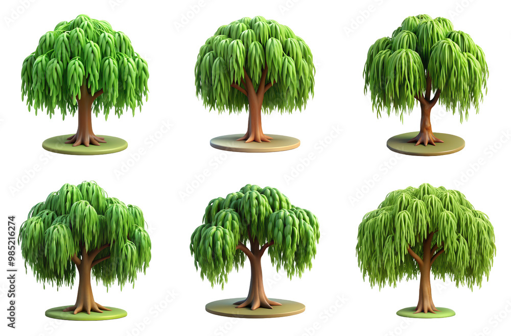PNG willow tree 3d collection, in cartoon style minimal on transparent ...