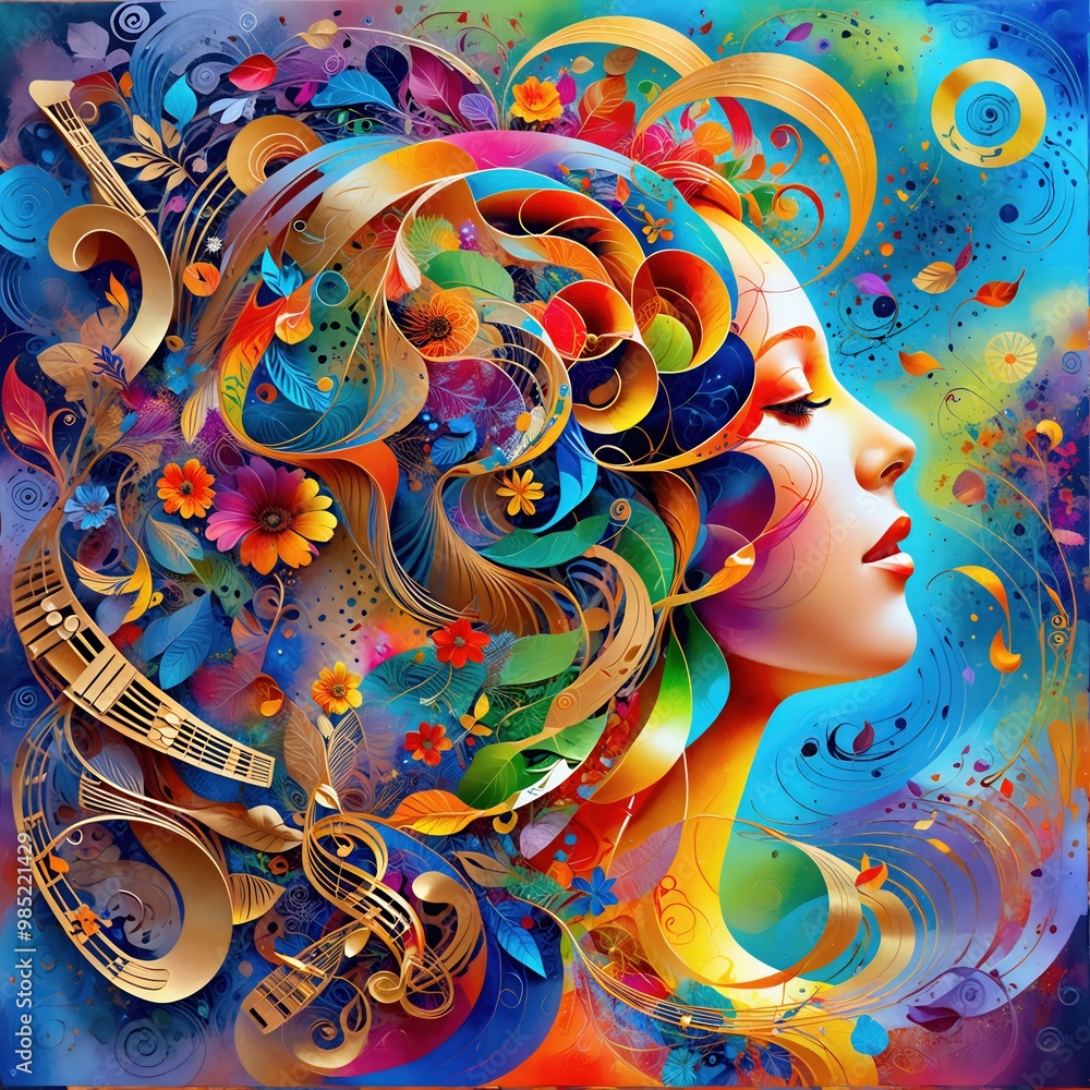 Rostro humano de perfil, colorido, artístico, representa la creatividad ...