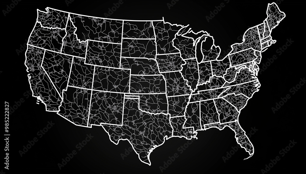 USA outline map black USA state borders black vector illustration Stock ...