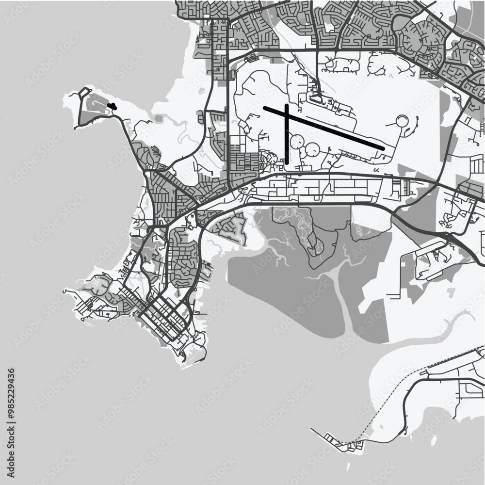 Map of Darwin center in Australia in grayscale. Contains layered vector ...