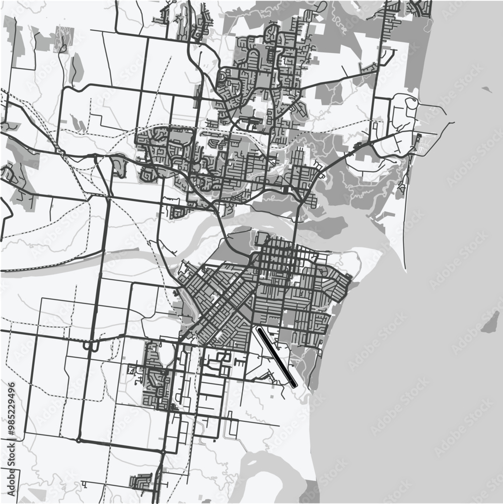 Map of Mackay in Australia in grayscale. Contains layered vector with ...