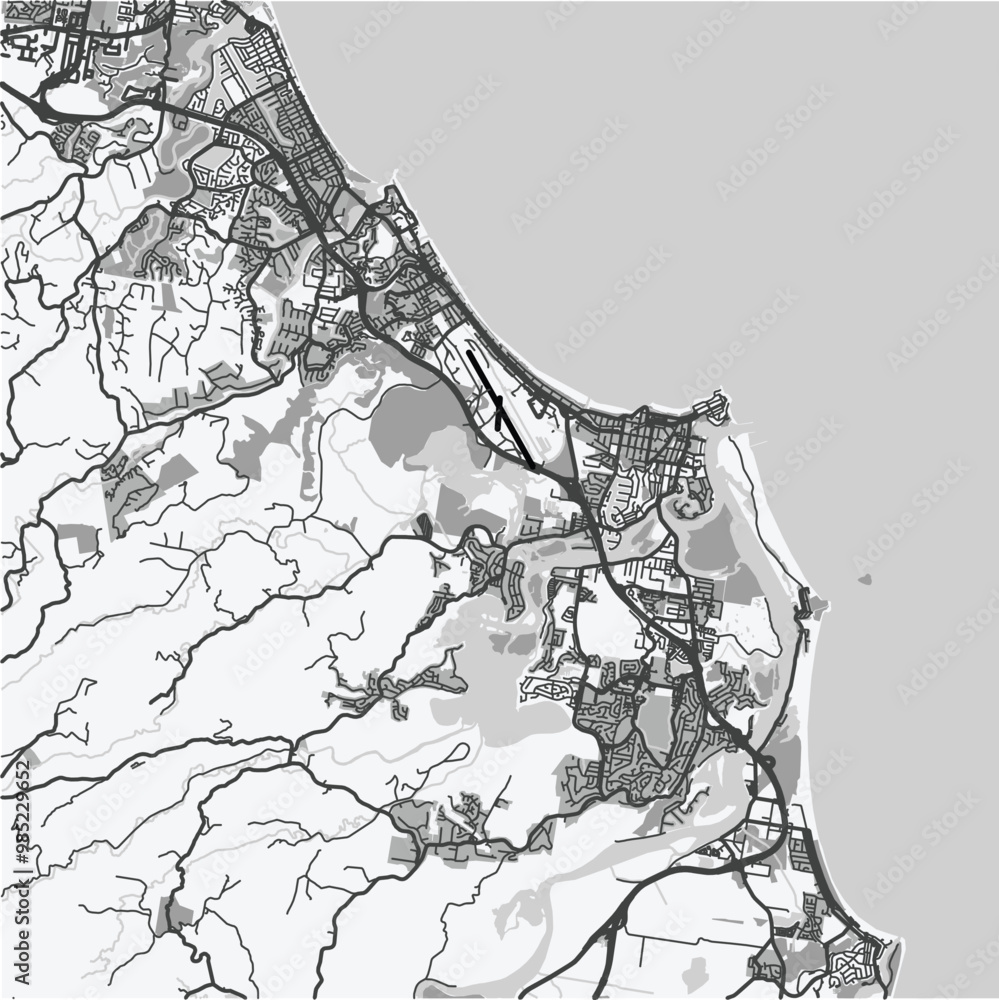 Map of Tweed Heads in Australia in grayscale. Contains layered vector ...