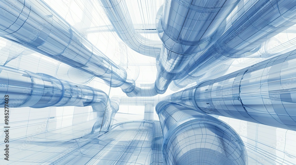 Illustrative Blueprint of an Architectural Ventilation System in 3D ...