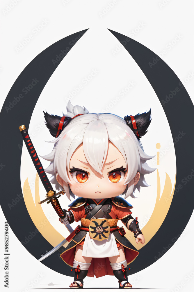 Chibi Samurai Holding a Katana Full-Body Illustration anime style Stock ...