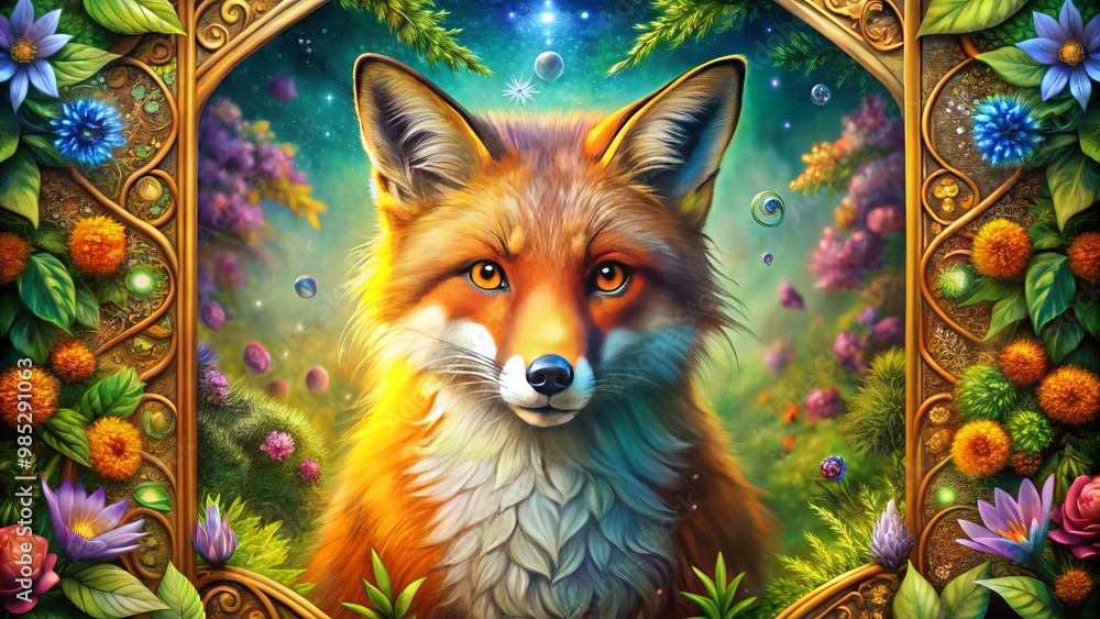 Intricate Lenormand Fox Card Design with Mystical Elements and ...