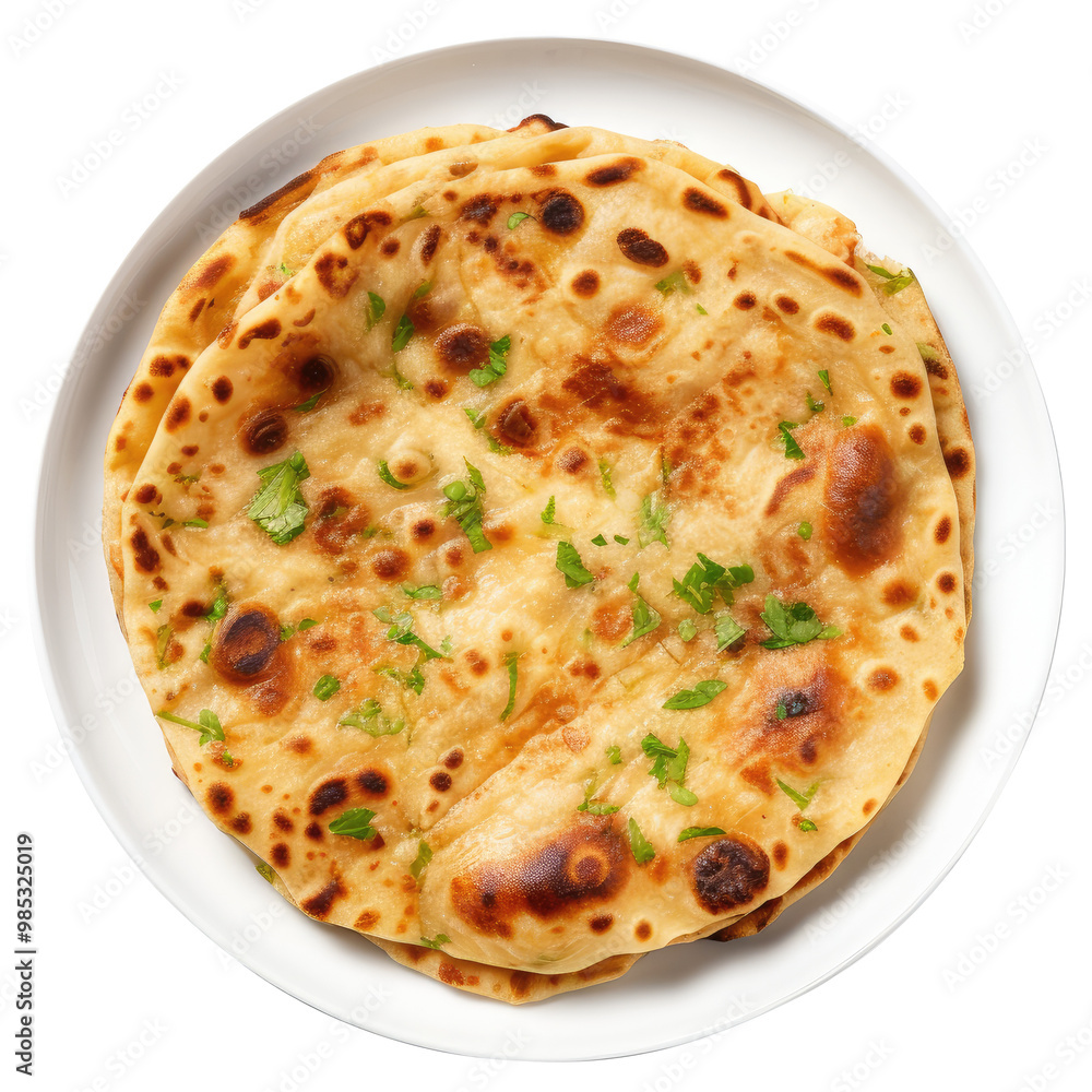 Indian aloo paratha top view isolated on transparent white background ...