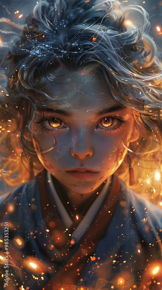 Detailed anime character drawing with expressive eyes flowing hair and ...