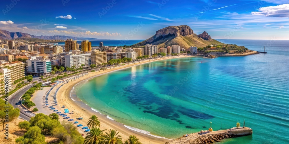 Beautiful coastal town in Alicante, Spain with sandy beaches and clear ...