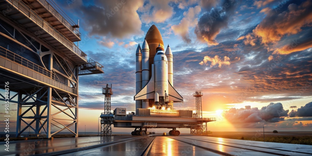 Zdjęcie bez tantiem: Spaceship rocket on launching platform awaiting ...