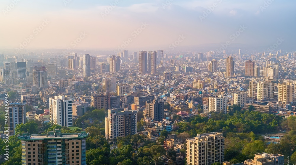 Aerial view of Pune city in Maharashtra, India. Skyscrapers and modern ...
