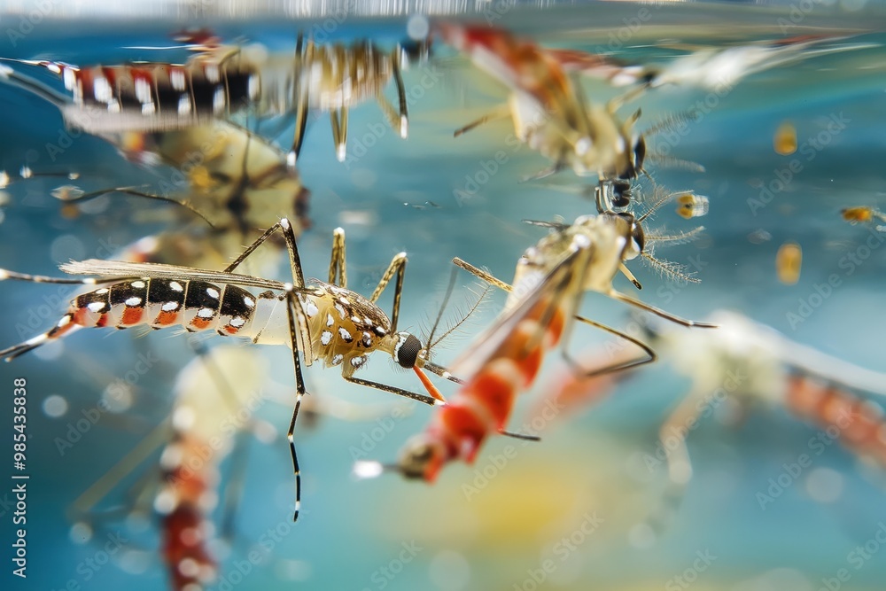 Asian tiger mosquito larvae in water, Aedes albopictus species ...
