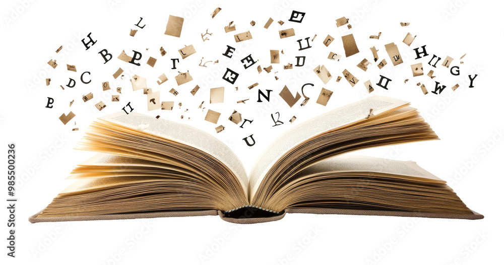 Open Book with Floating Letters Illustrates Imagination and Knowledge ...